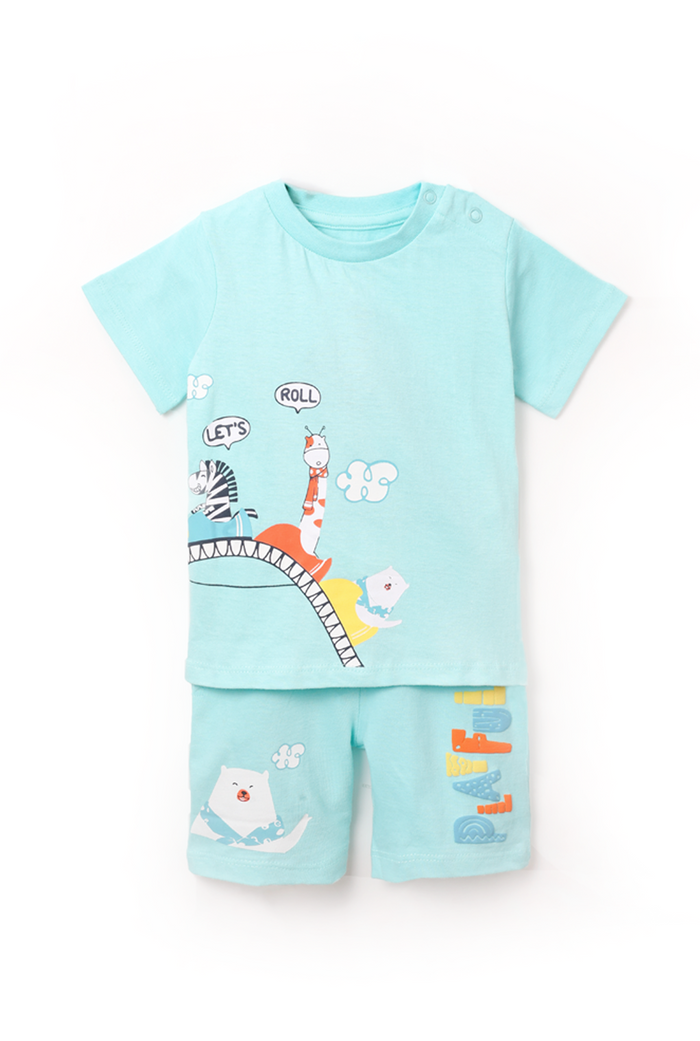 NUBERRY KIDS - BOY T-SHIRTS AND SHORTS MINT BLUE